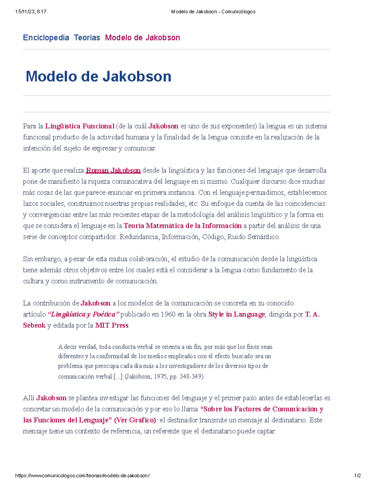 Modelo de Jakobson - Comunicólogos - 15/11/23, 8:17 Modelo de Jakobson ...