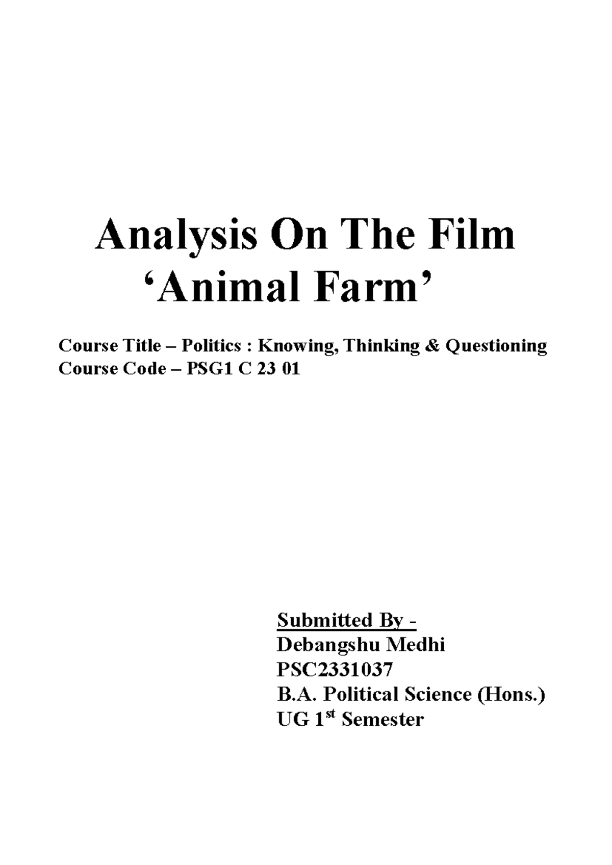 Analysis Of Animal Farm - Analysis On The Film ‘Animal Farm’ Course ...