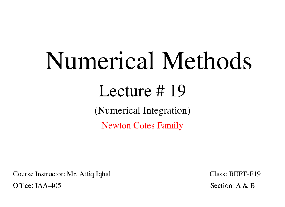 Lecture # 19 - good - Numerical Methods Lecture # 19 (Numerical ...