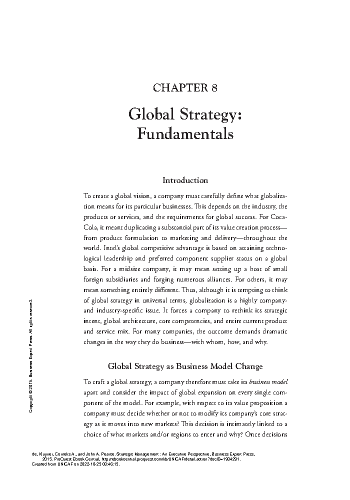 Strategic Management An Executive Perspective - ( Chapter 8 Global Strategy Fundamentals ...