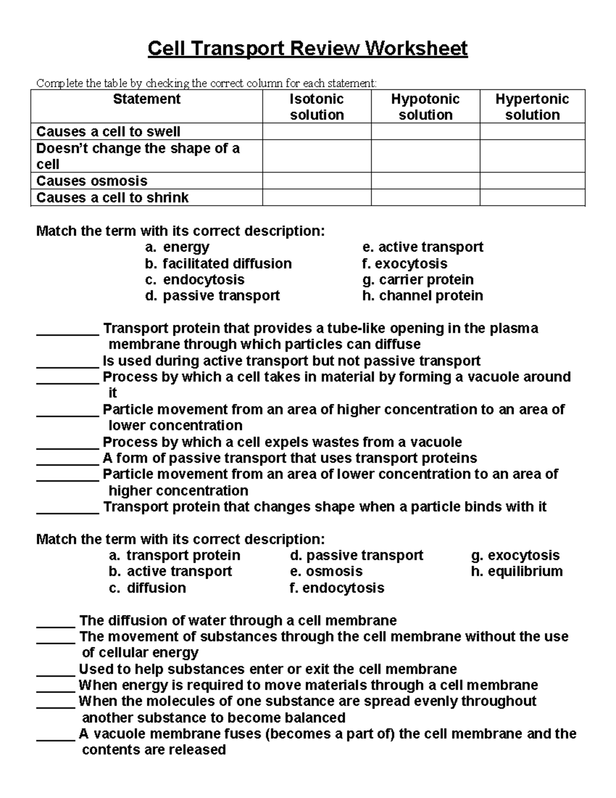 Dominic Martinez - Cell Transport Review - Cell Transport Review ...