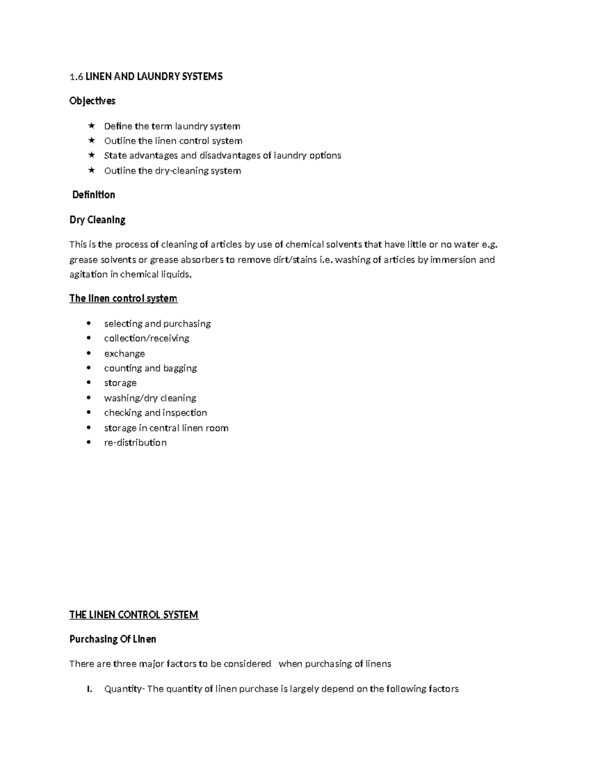 Linen AND Laundry Systems - 1 LINEN AND LAUNDRY SYSTEMS Objectives ...