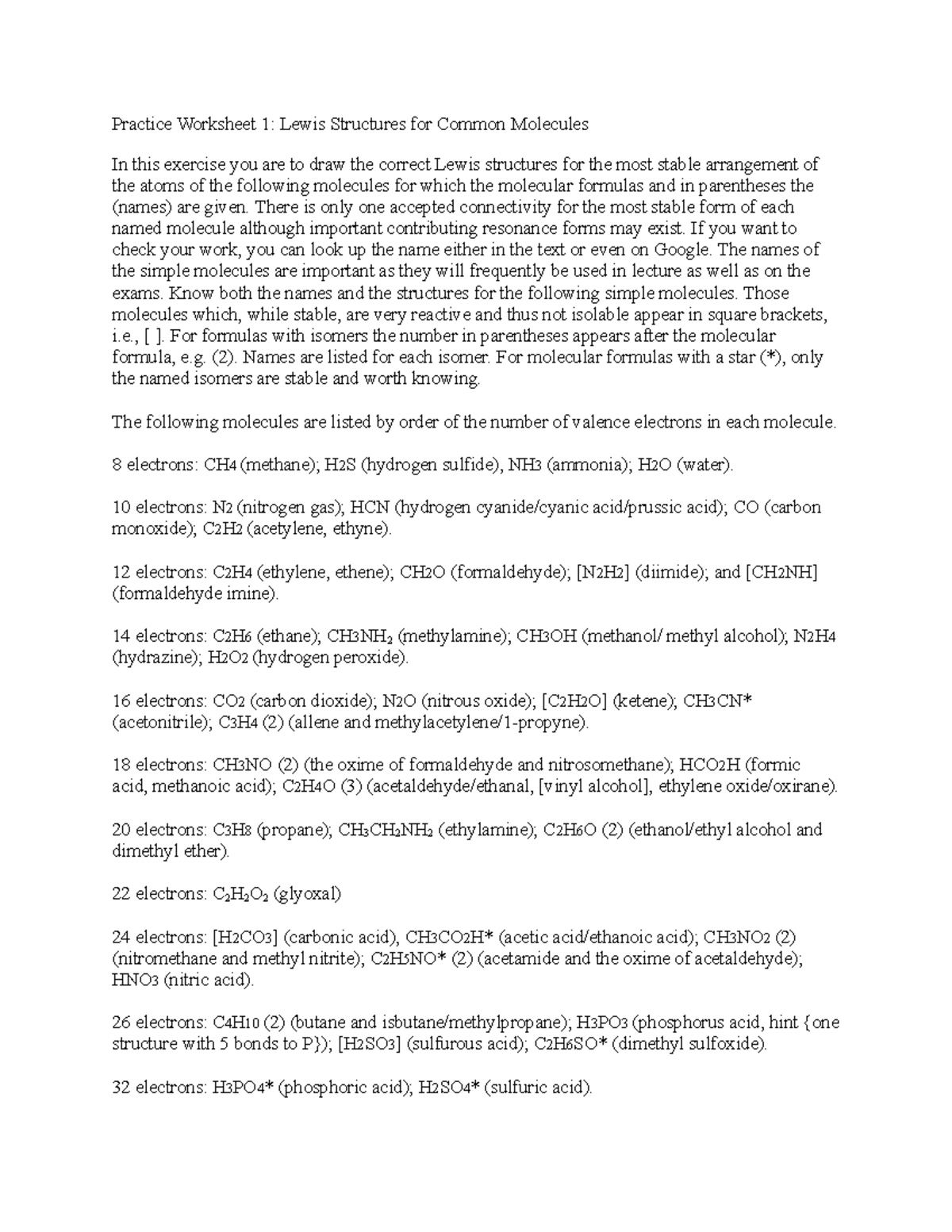Practice Worksheet 1 Lewis Structures Practice Worksheet 1 Lewis