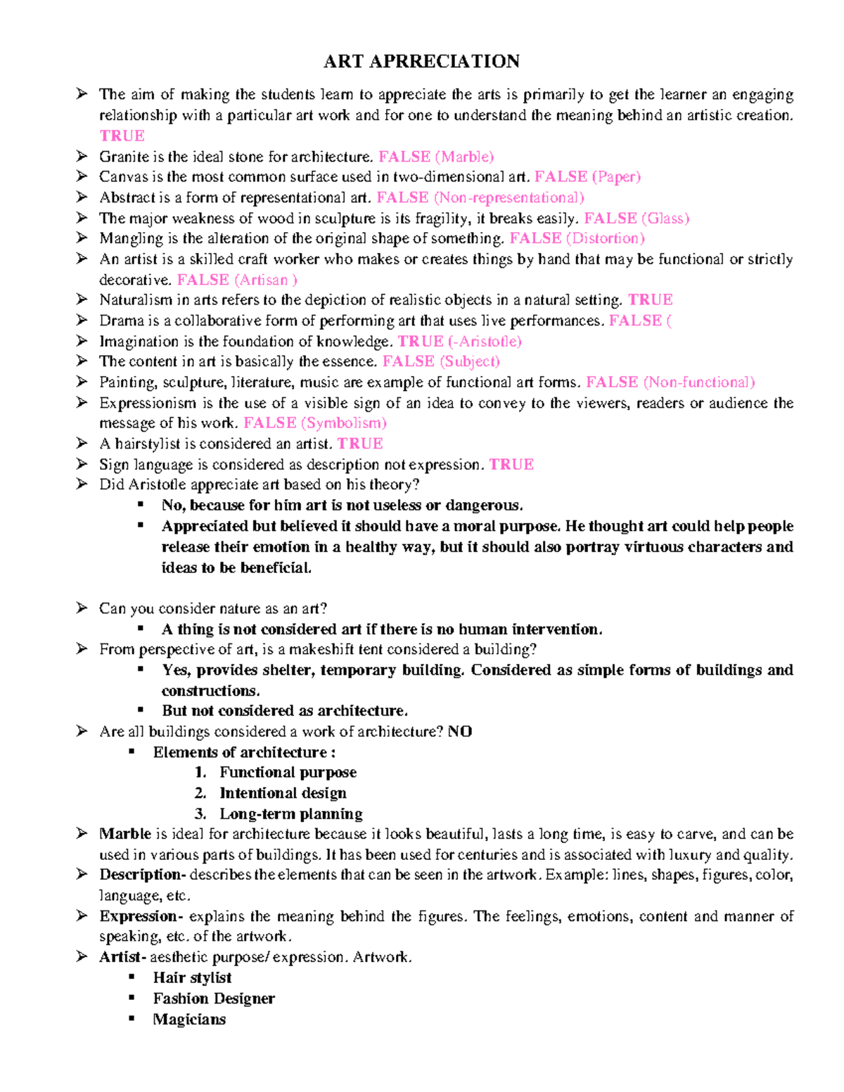 ART- Aprreciation - ACTIVITIES - ART APRRECIATION The aim of making the ...