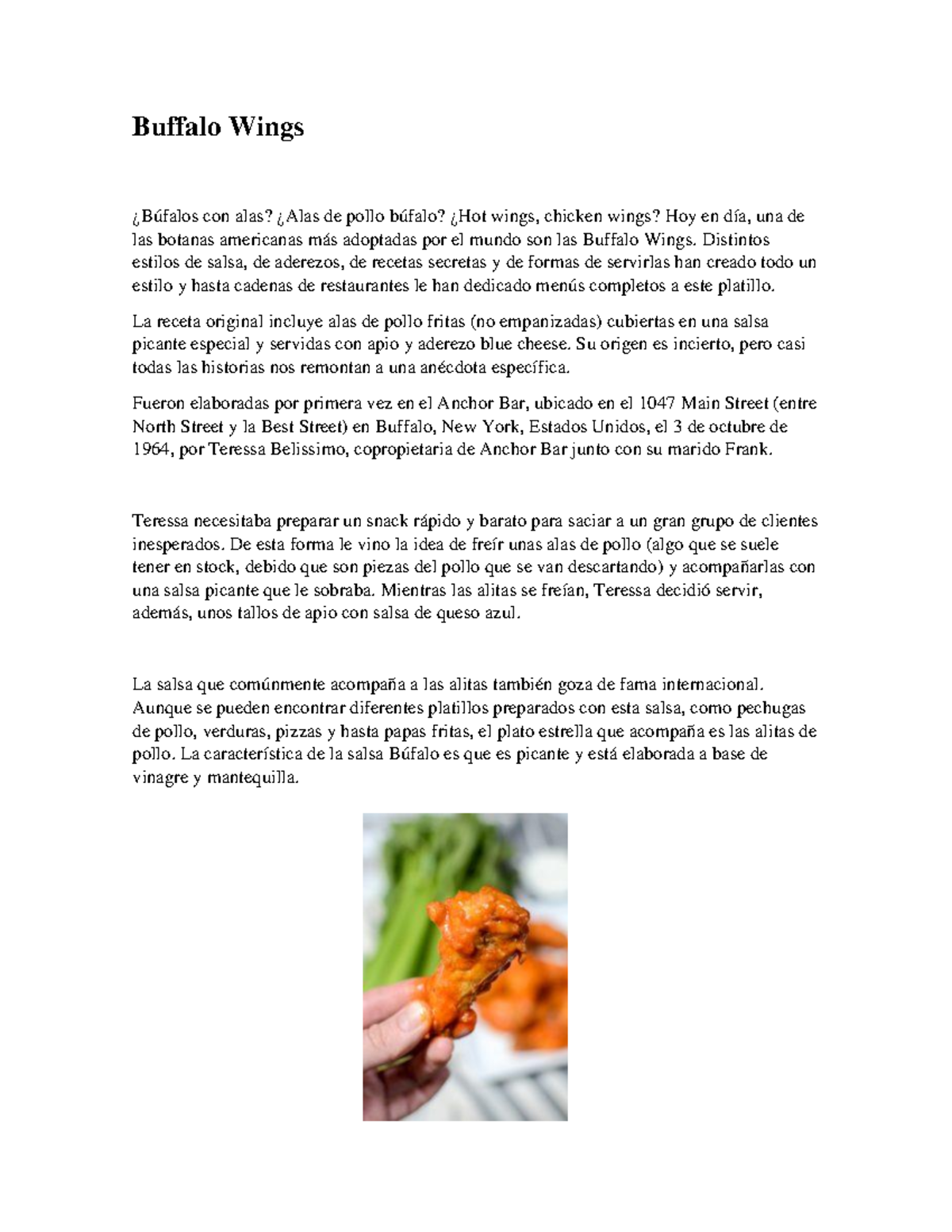 Estados unidos - trabajos de gastronomia - Buffalo Wings ¿Búfalos con ...