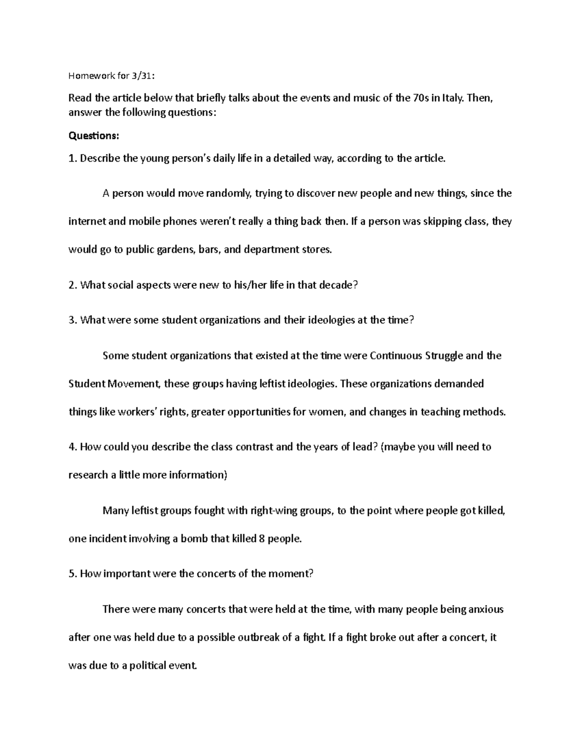 Italian Homework 31-3 - Homework for 3/31: Read the article below that ...