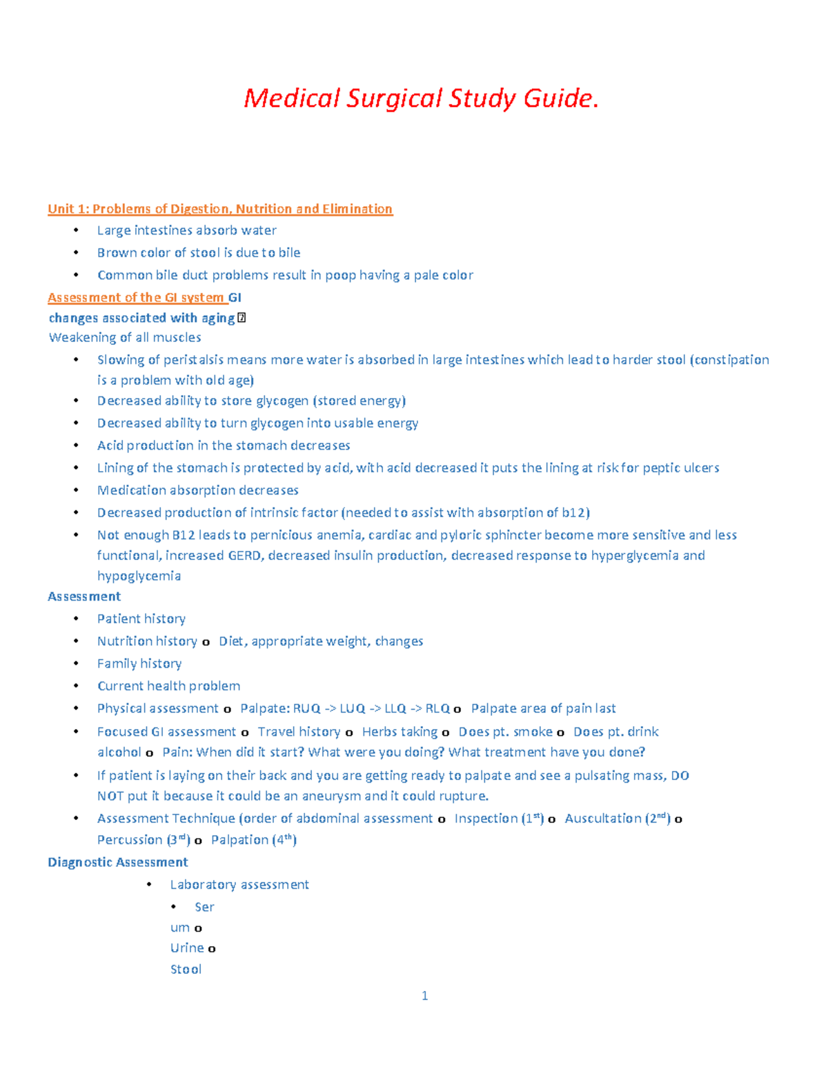 Medical Surgical Study Guide - Unit 1: Problems of Digestion, Nutrition ...