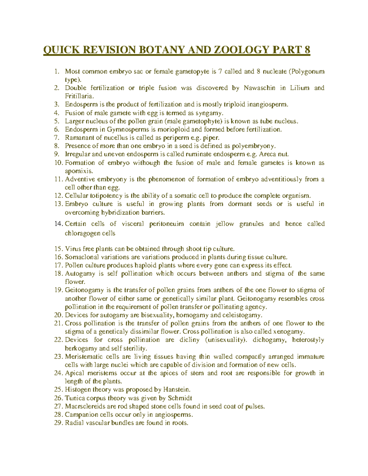 Quick Revision Botany AND Zoology PART 8 - QUICK REVISION BOTANY AND ...