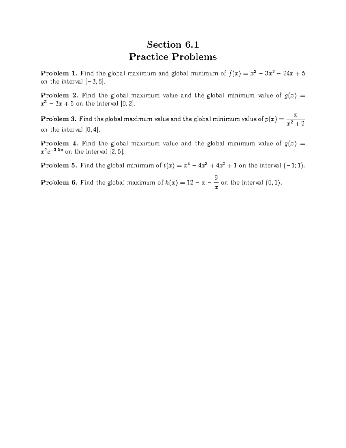 Section 6.1 - Practice Problems - Section 6. Practice Problems Problem ...