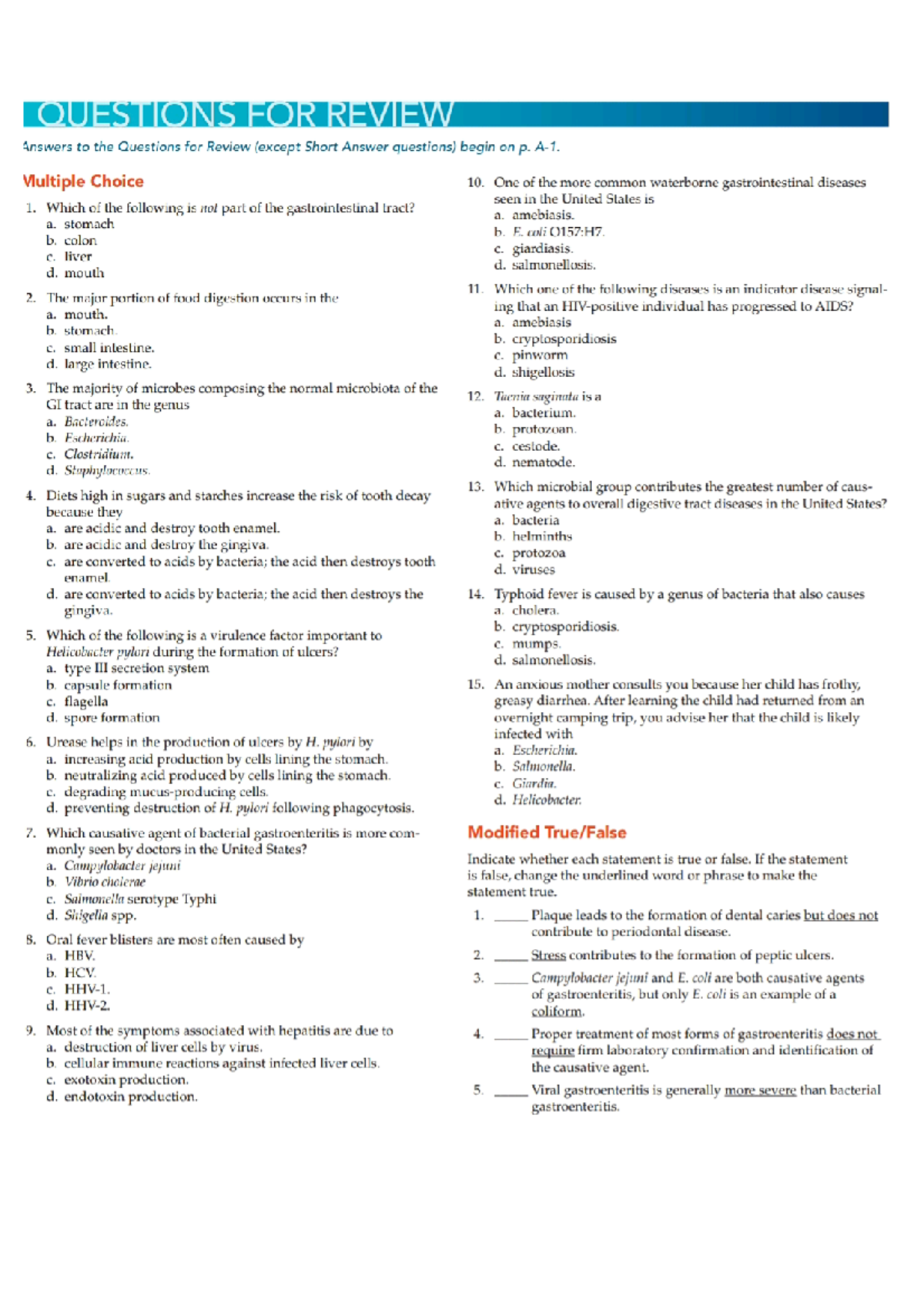 REV Questions - QUESTIONS FOR REVIEW Answers to the Questions for ...