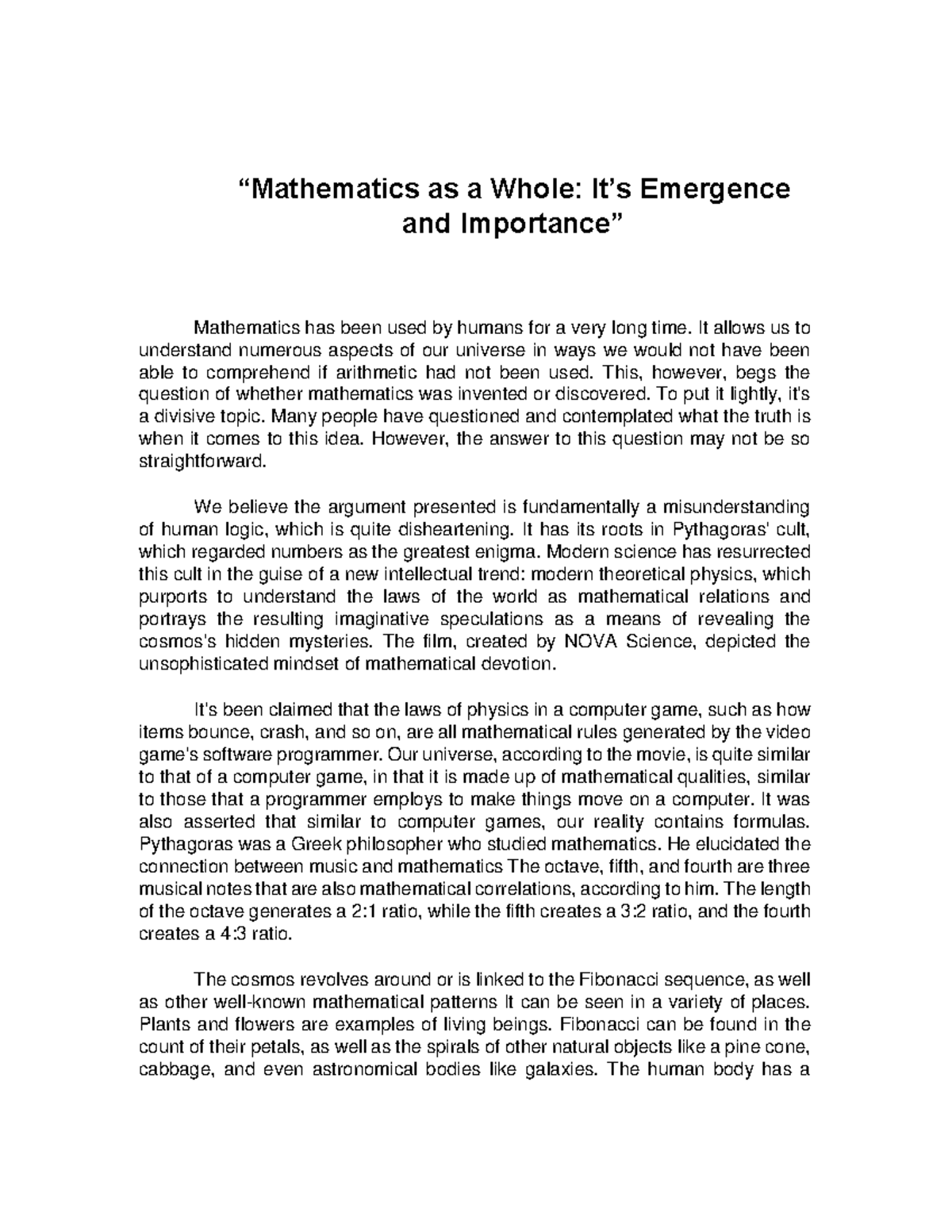 Mathematics as a whole - reflection - “Mathematics as a Whole: It’s ...