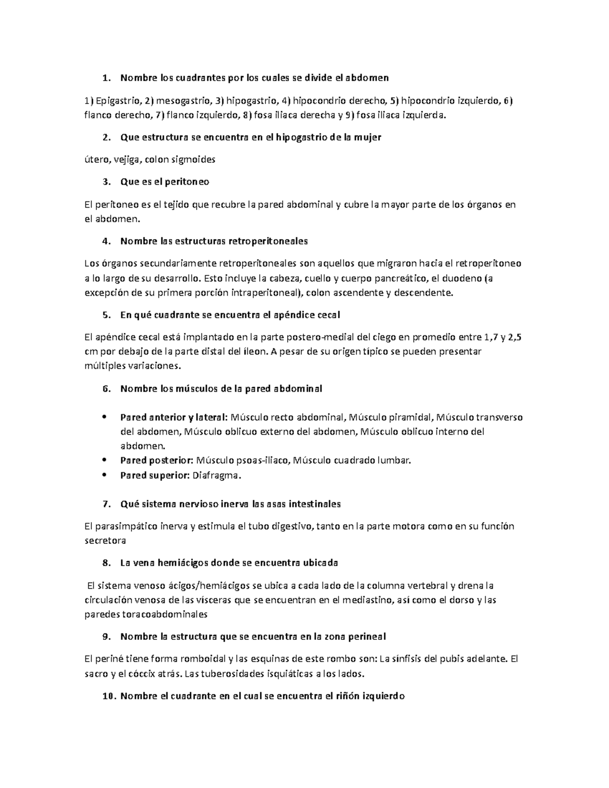 Nombre los cuadrantes por los cuales se divide el abdomen - Nombre los ...