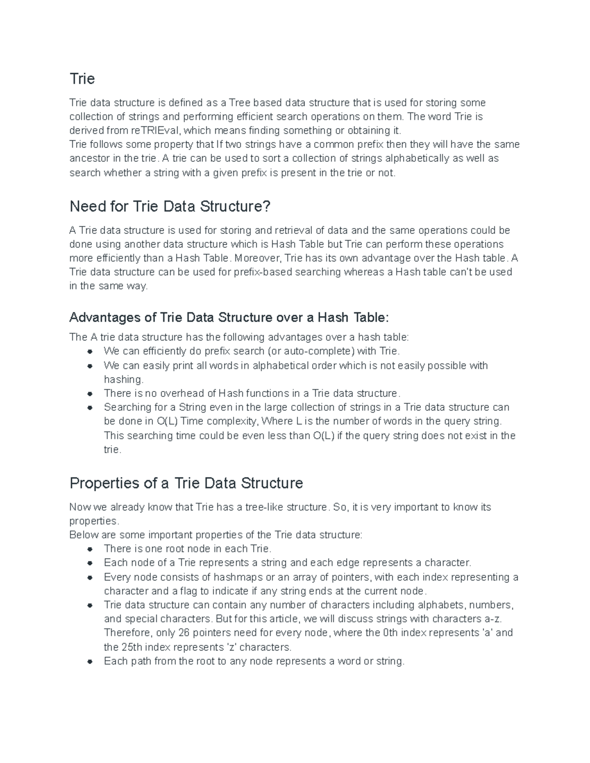 Trie & Skip List - Content - Trie Trie data structure is defined as a ...