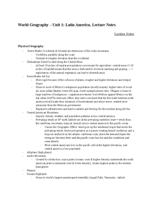 World Geography UNIT 1 - UNIT 1 LATIN AMERICA BASIC TERMS Mountain ...