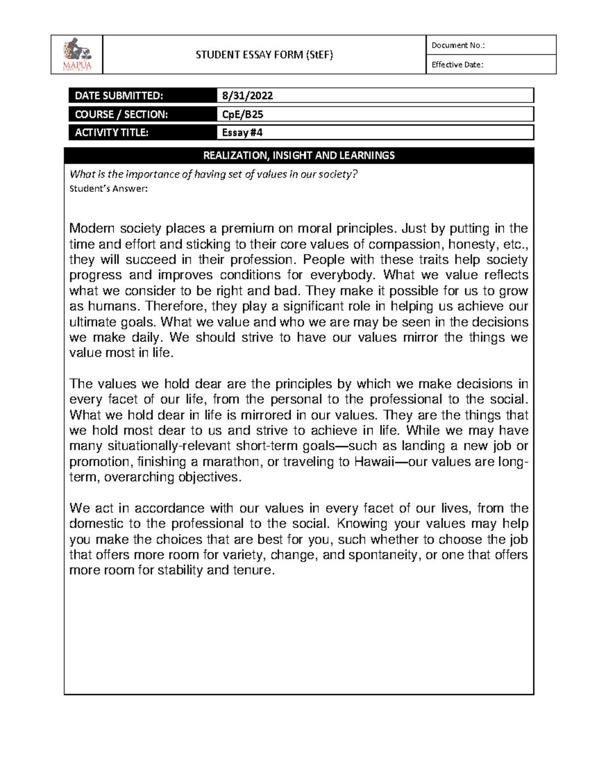 Form - NSTP100 Essay #4 - sadasdas - STUDENT ESSAY FORM (StEF) Document ...