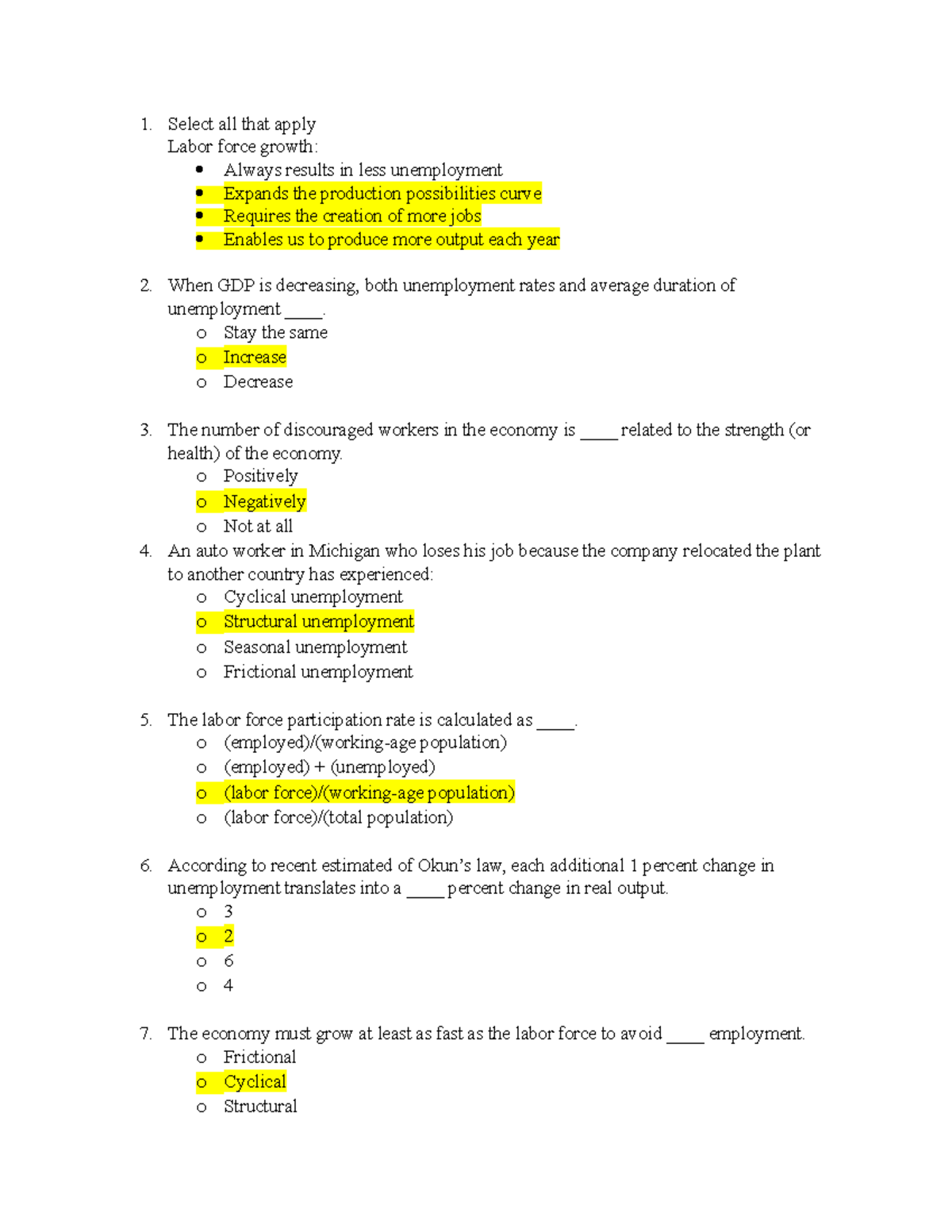 ECO - Ch 6 Recharge - Select all that apply Labor force growth: Always ...