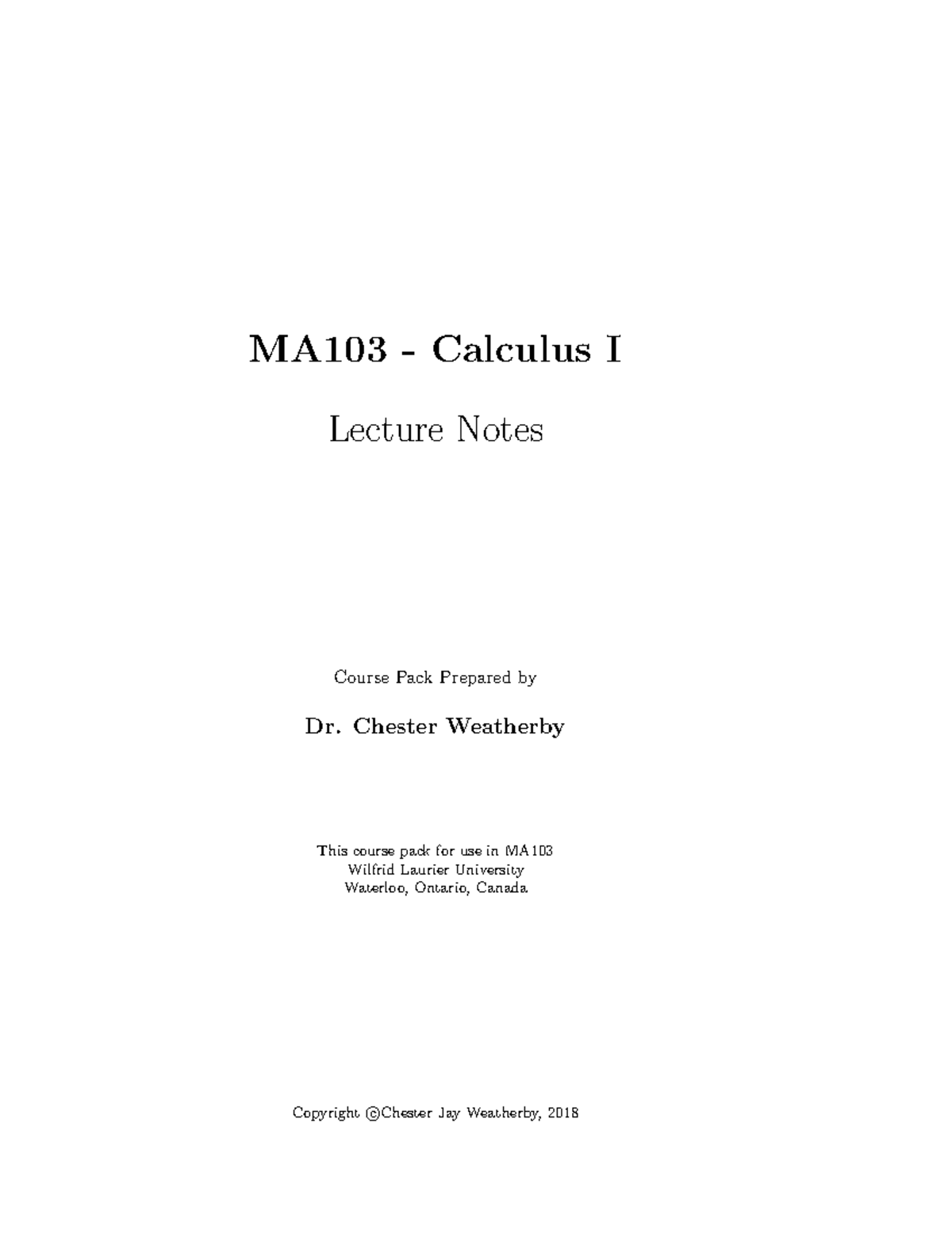 MA103 notes completed - MA103 - Calculus I Lecture Notes Course Pack ...
