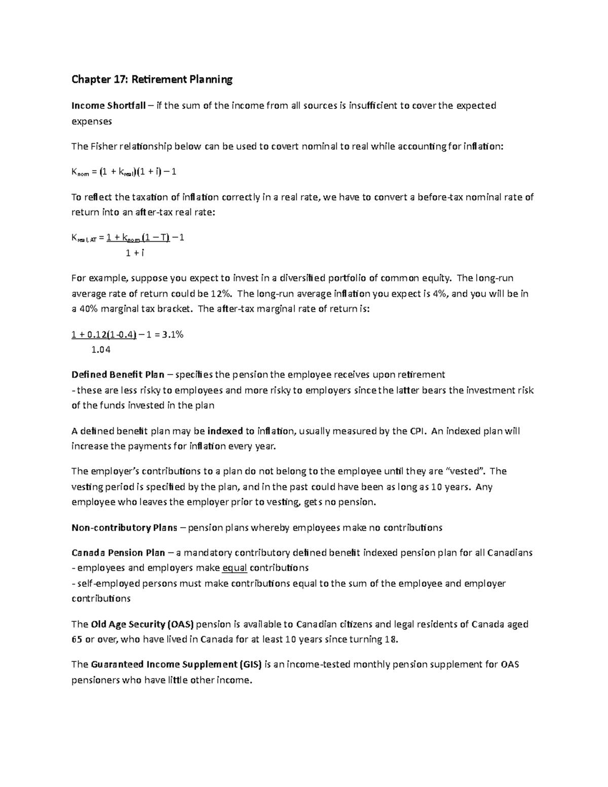 Chapter 17 - Lesson Notes - Chapter 17: Retirement Planning Income ...