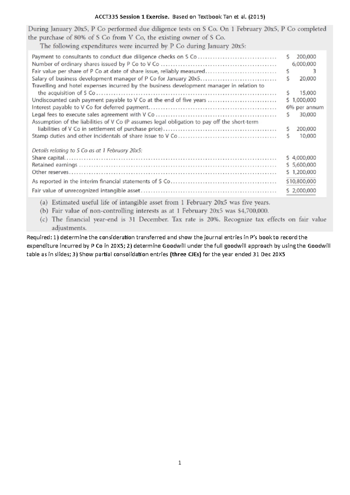 ACCT335 Session 1 Exercise Question - ACCT335 Session 1 Exercise. Based ...