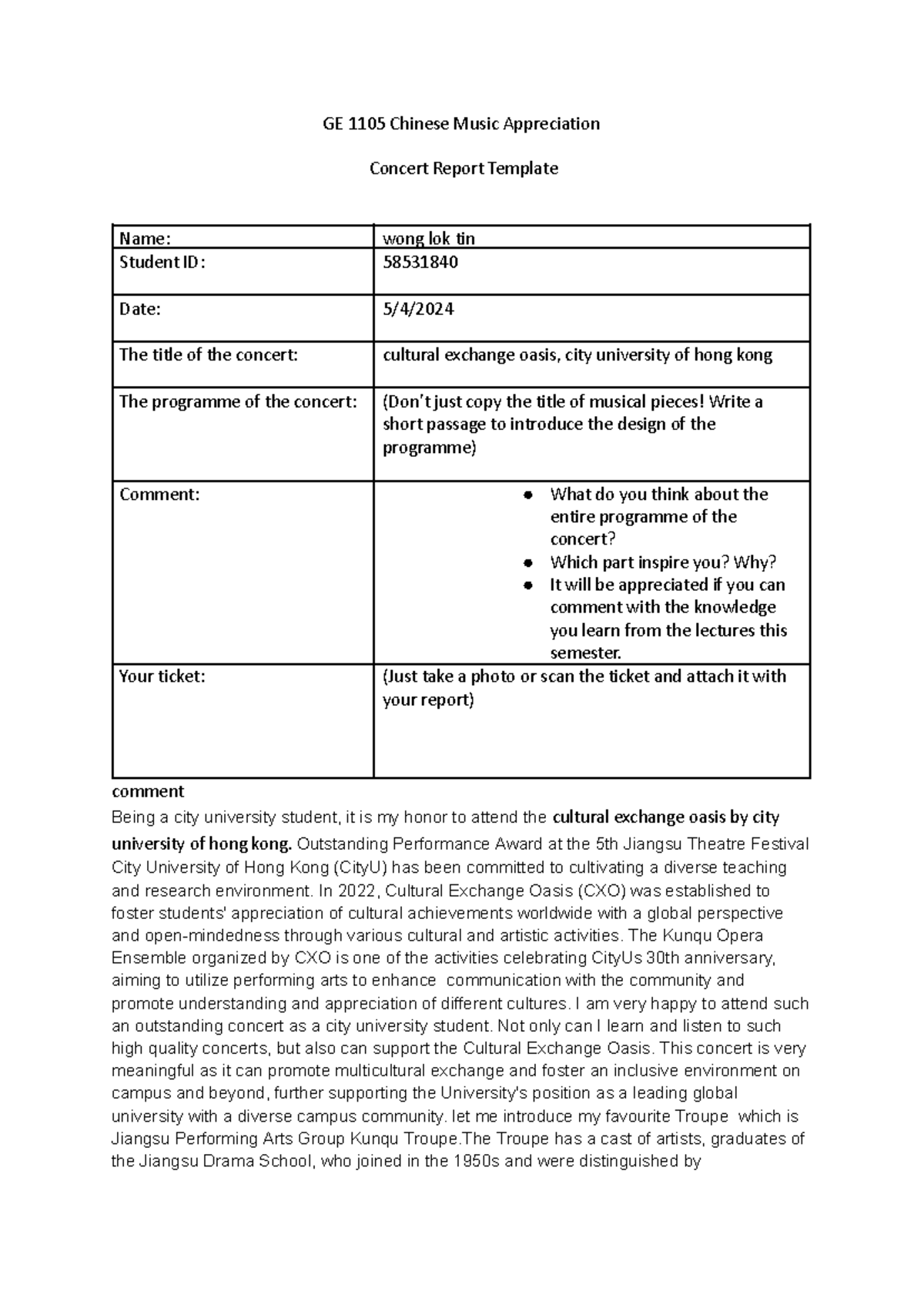 GE+1105+Concert+report+template - GE 1105 Chinese Music Appreciation ...