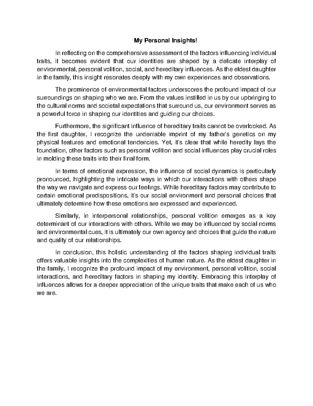 GED101 My Personal Insights - My Personal Insights! In reflecting on ...