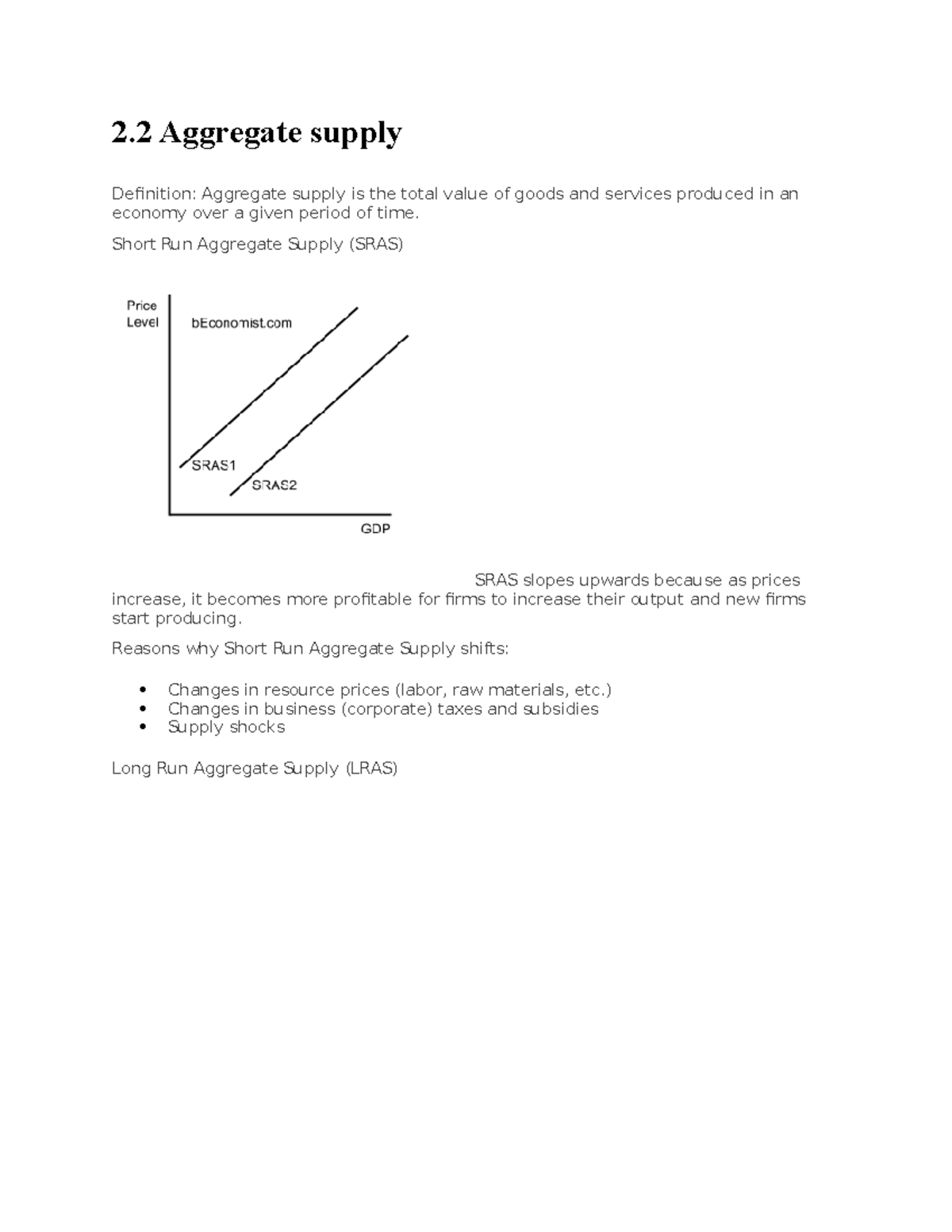 2.2 Aggregate supply - 2 Aggregate supply Definition: Aggregate supply ...
