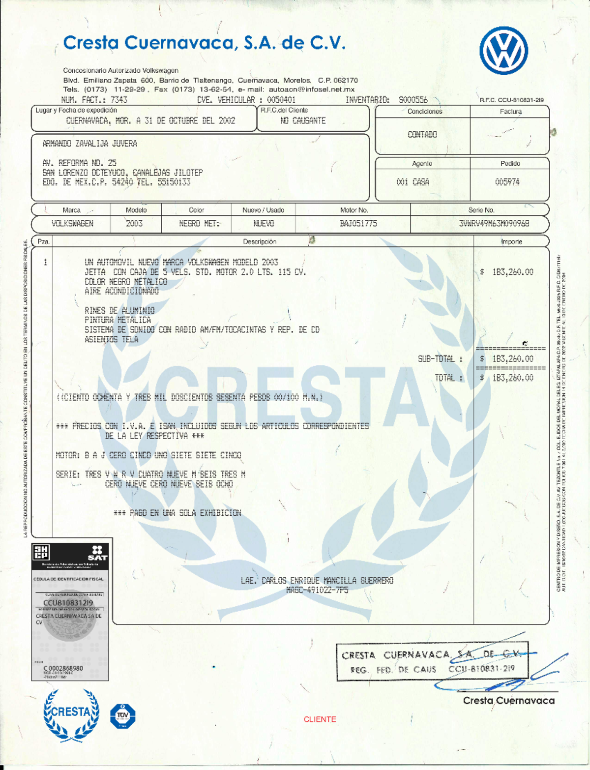 Jetta facturacion - Cresta Cuernavaca, S. de C. W Concesionario Autorizado Volkswagen Blvd ...