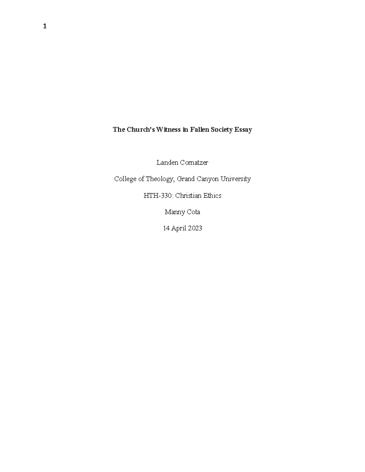 The Church's Witness in Fallen Society Essay - The aim of everyone's ...