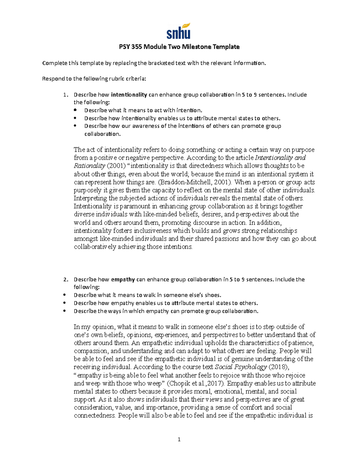 PSY 355 Module Two Milestone Template - PSY 355 Module Two Milestone ...