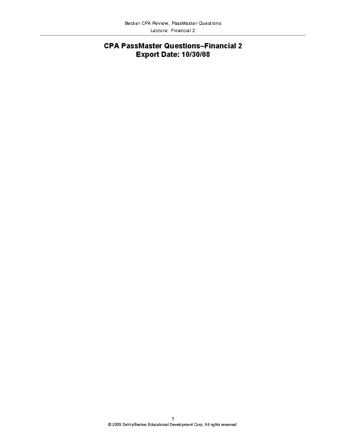 Financial 2 Pass Master Questions - Lecture: Financial - CPA PassMaster ...