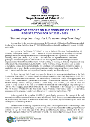 Proposal on the Conduct of Early Registration - Department of Education ...