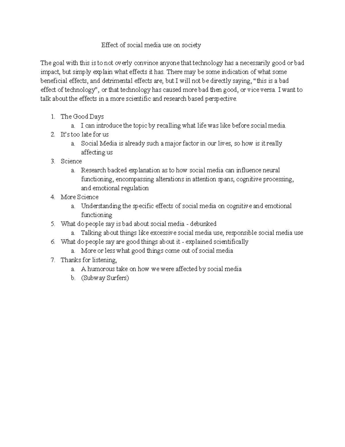 Informative Speech Topic Selection - Effect of social media use on ...