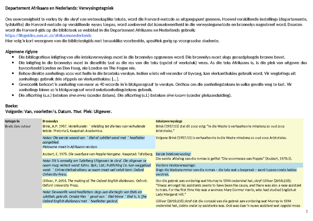 Harvard-verwysingsmetode volgens biblioteek-weergawe Afrikaans Maart ...