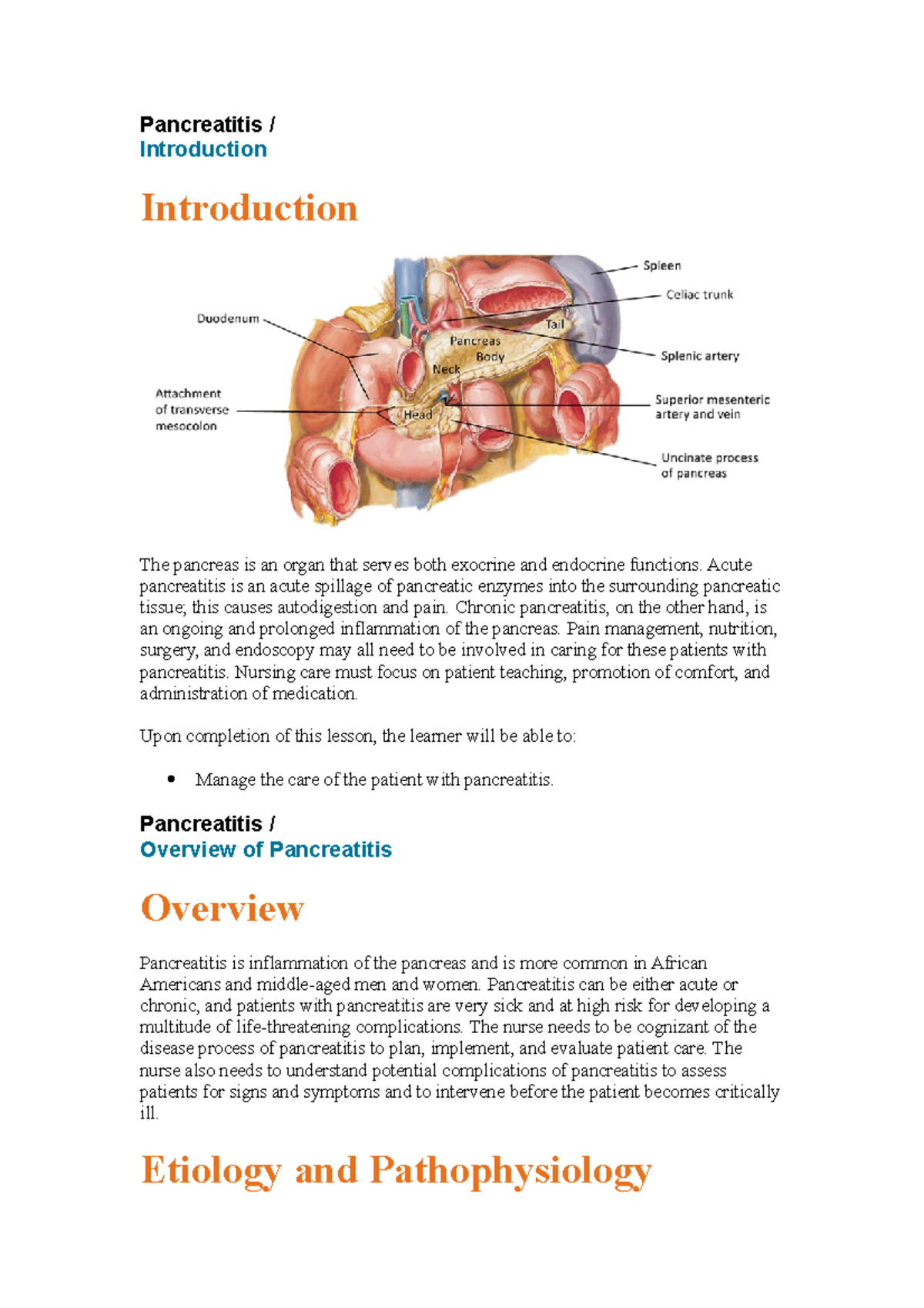 Pancreatitis - Sherpath - Pancreatitis / Introduction Introduction The ...