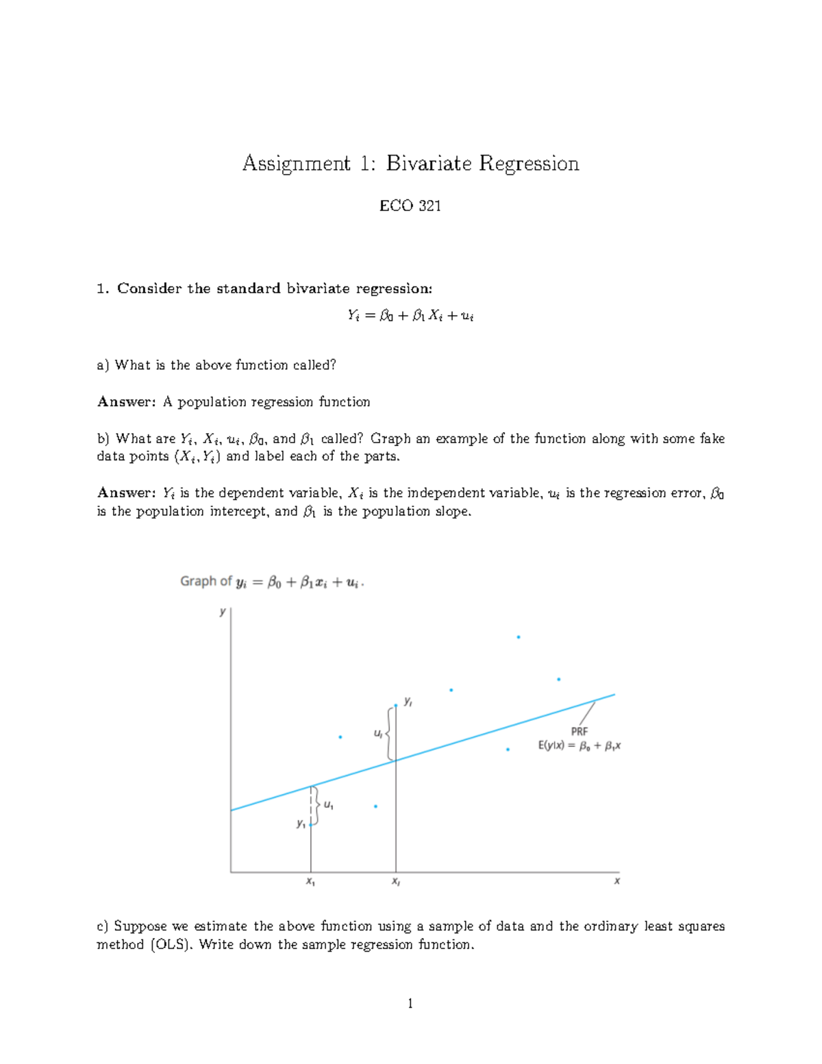 Assignment 1 Solutions - Assignment 1: Bivariate Regression ECO 321 ...