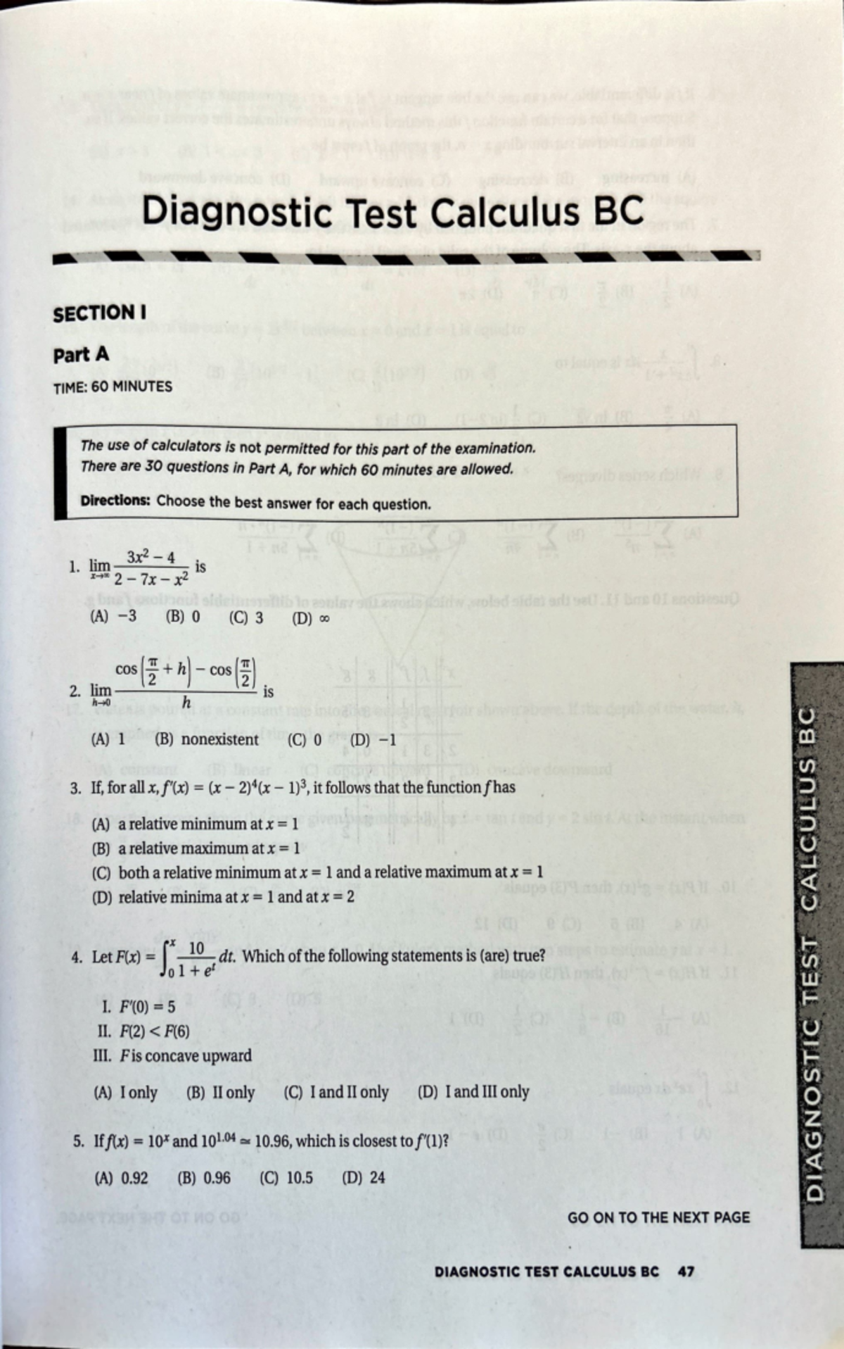 AP Calc BC Diagnostic Test - D Diagnostic Test Calculus BC SECTION I ...