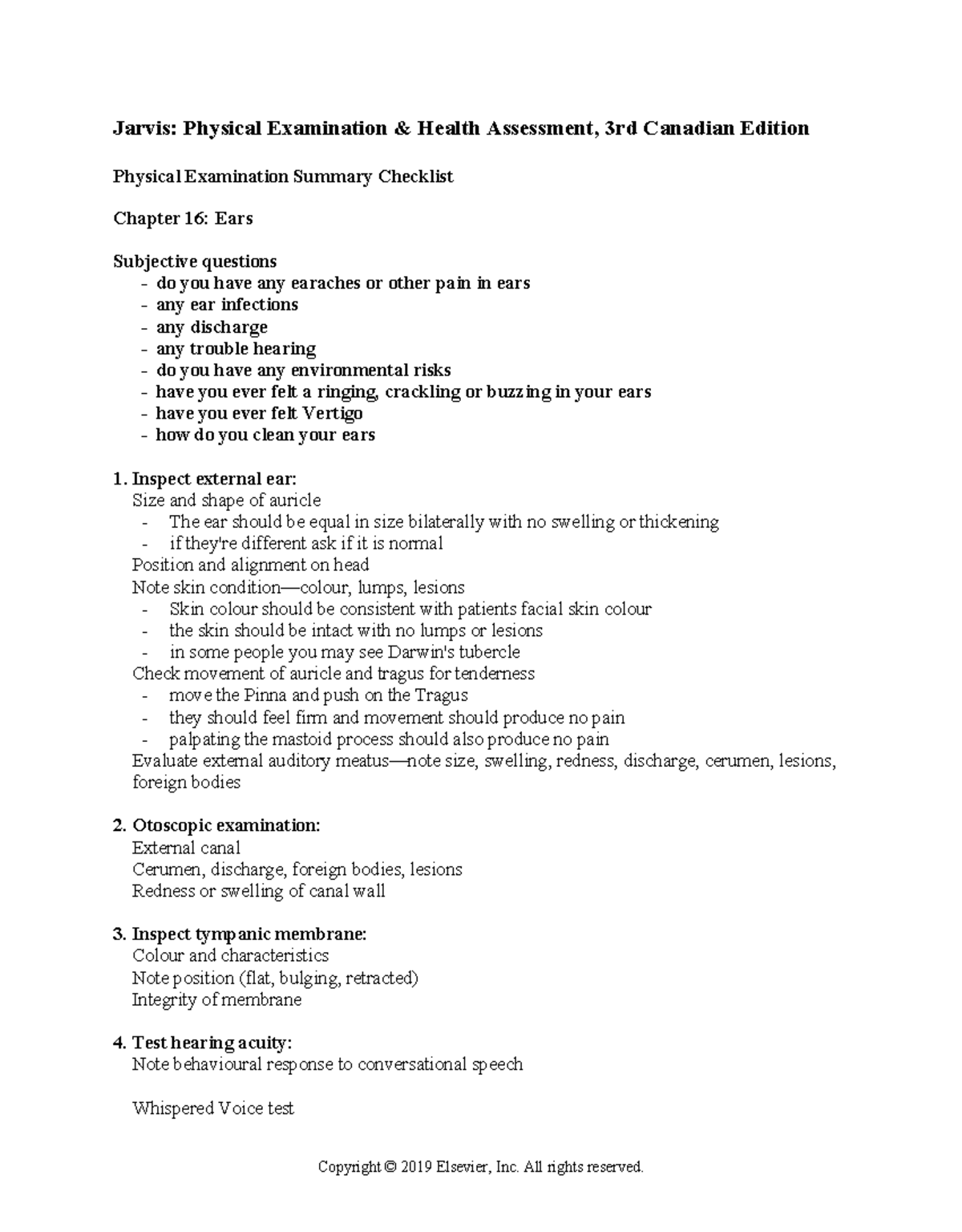 Ears-OSCE - Jarvis: Physical Examination & Health Assessment, 3rd ...
