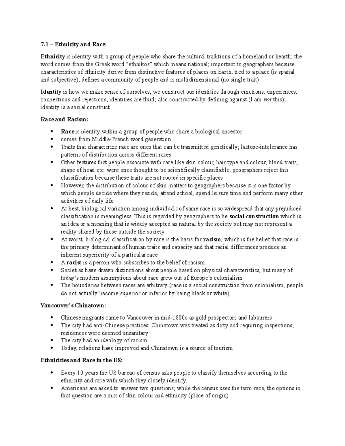 Unit 7 - Notes for Chapter 7 Ethnicity - 7 – Ethnicity and Race ...