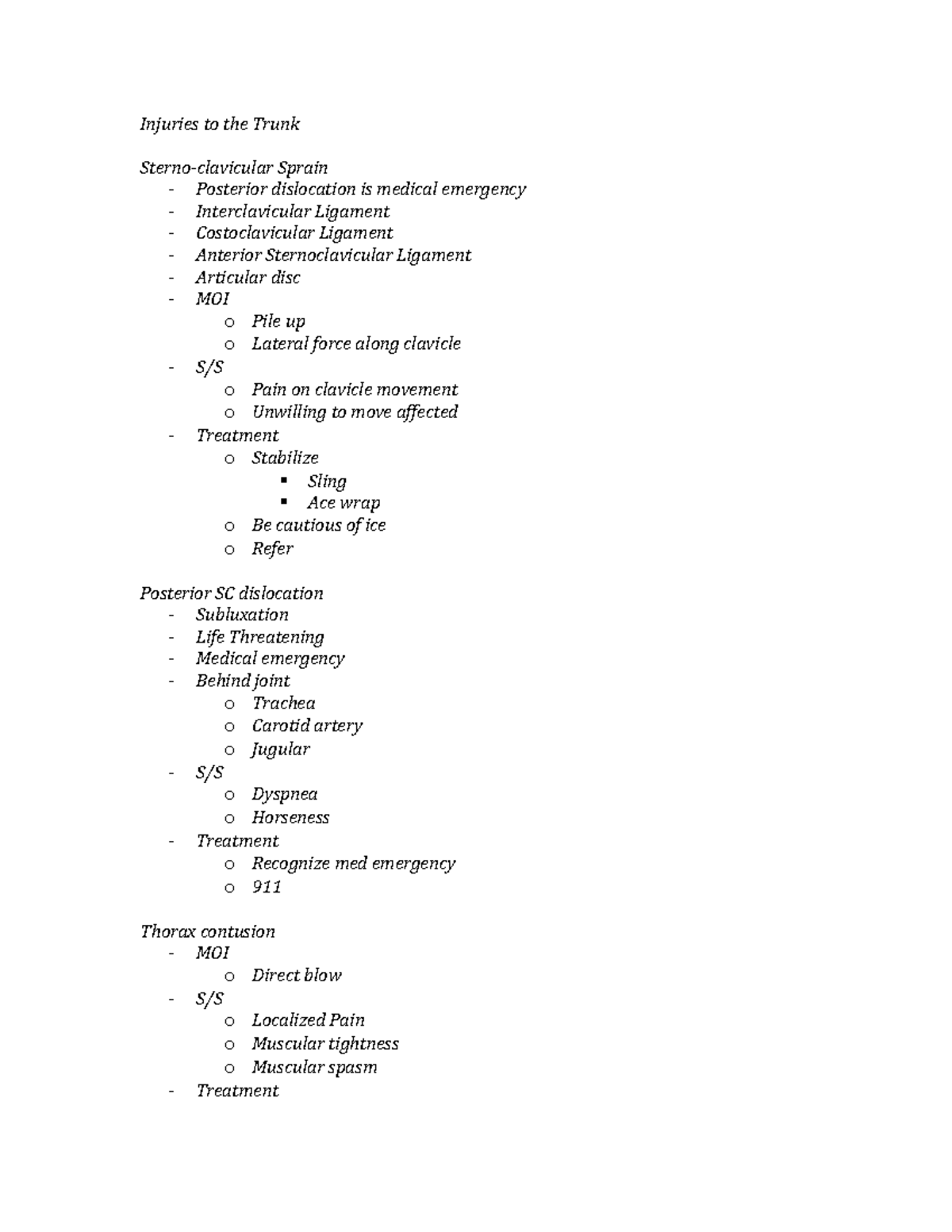 Injuries to the Trunk - Lecture notes 3 - Injuries to the Trunk Sprain ...
