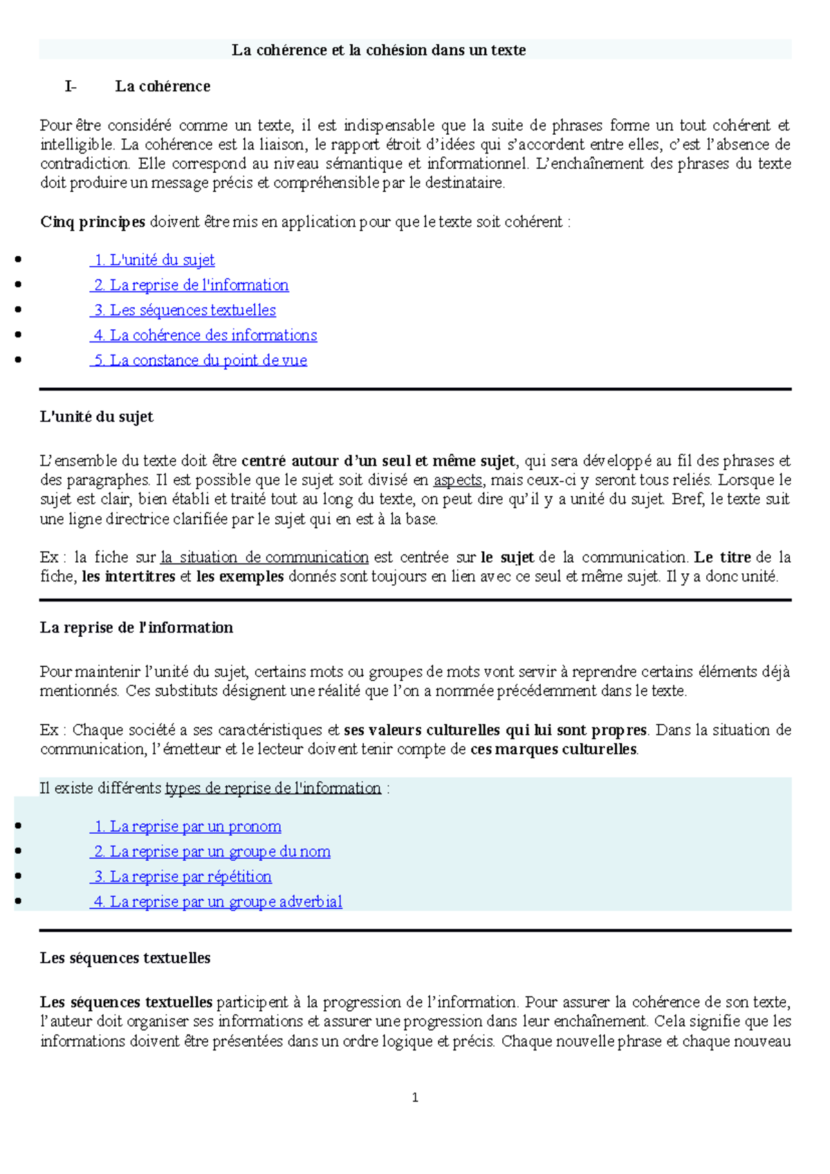 La cohérence textuelle - La cohérence et la cohésion dans un texte I ...