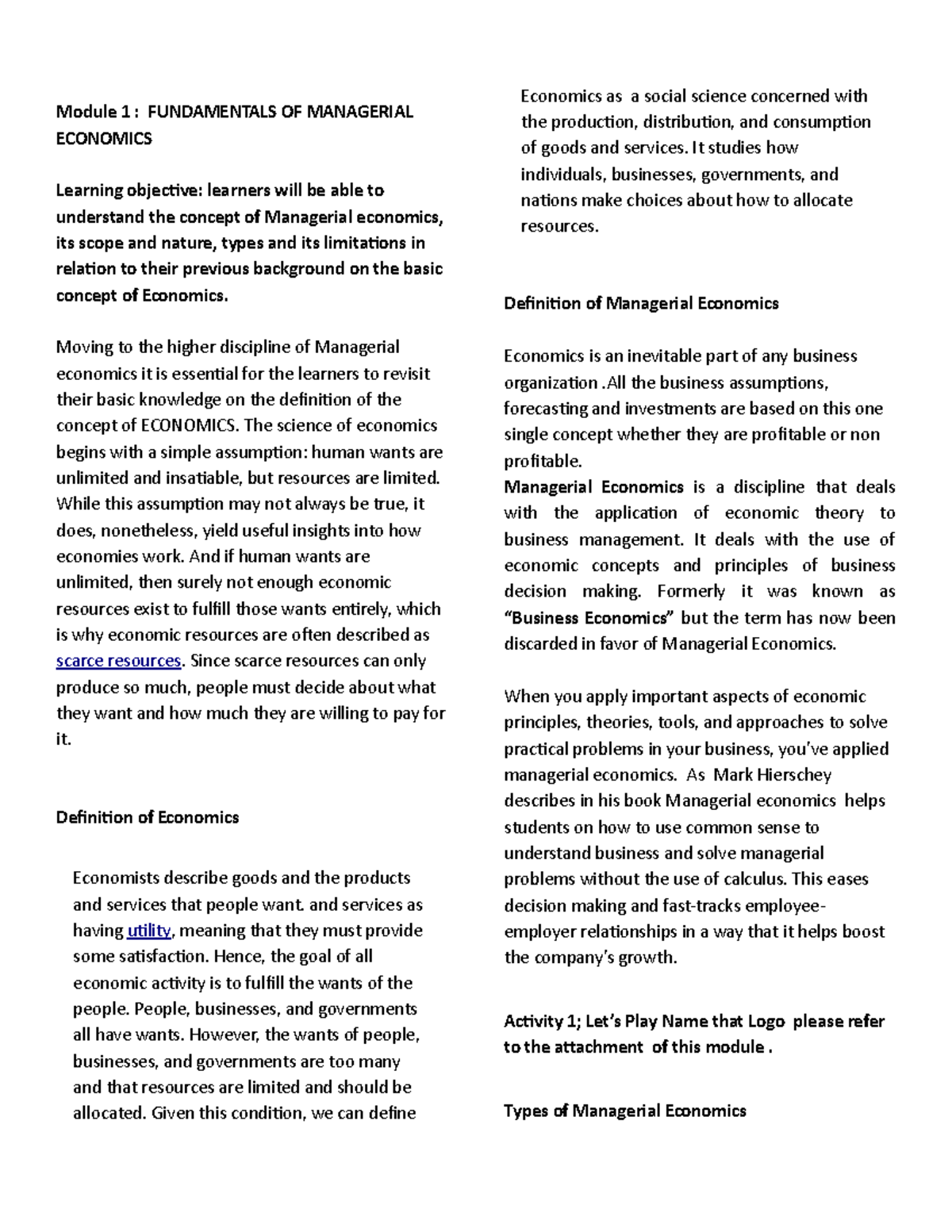 Fundamentals of managerial economics - Module 1 : FUNDAMENTALS OF ...