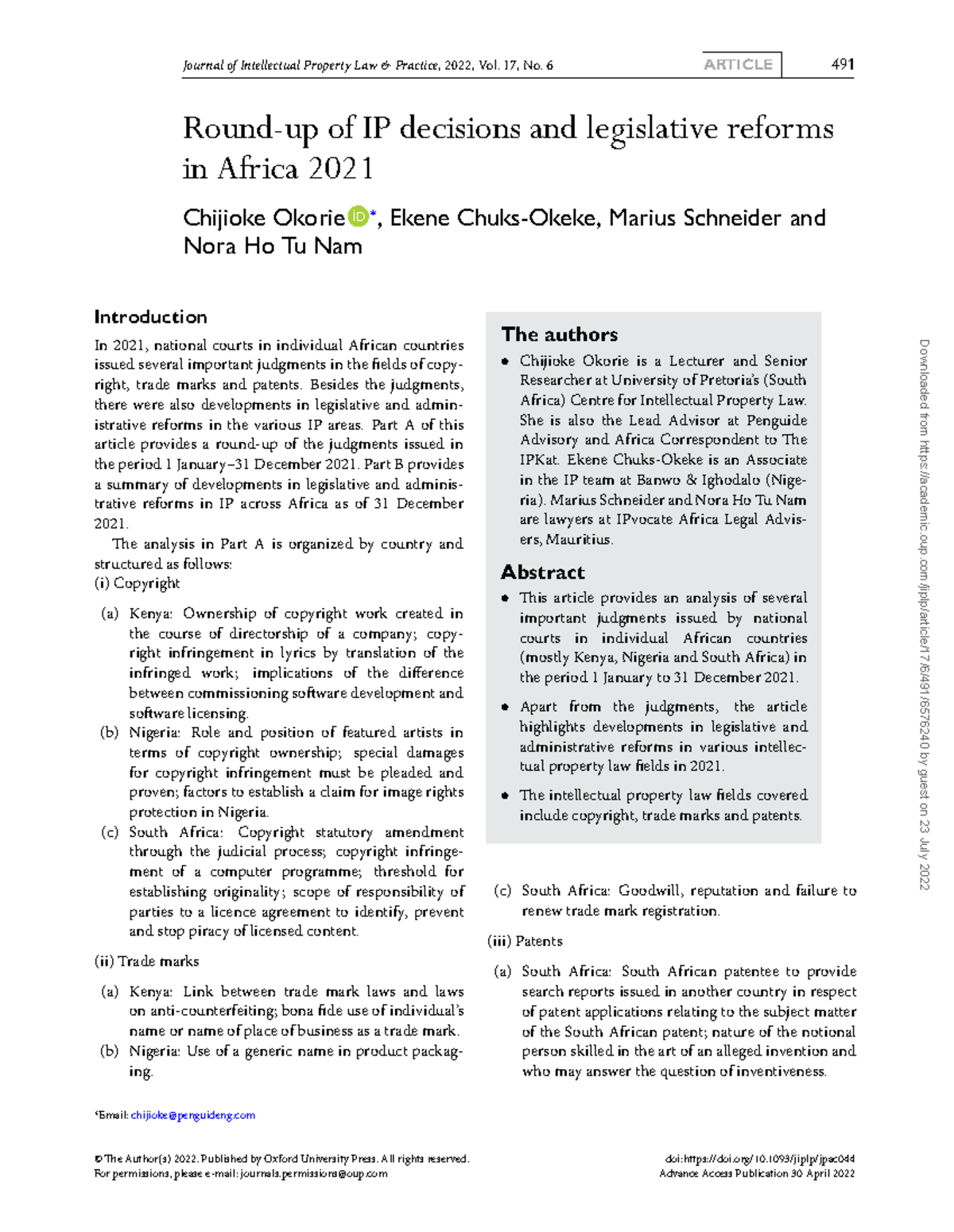 IGZ 320 - Round-up of IP decisions and legislative reforms in Africa ...