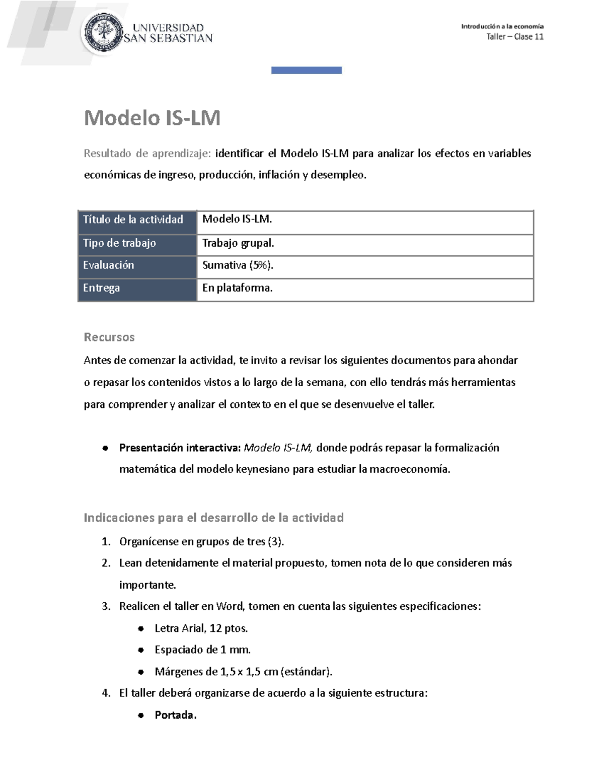FITO0011 U3 S11 ES respuesta - Modelo IS-LM Resultado de aprendizaje ...