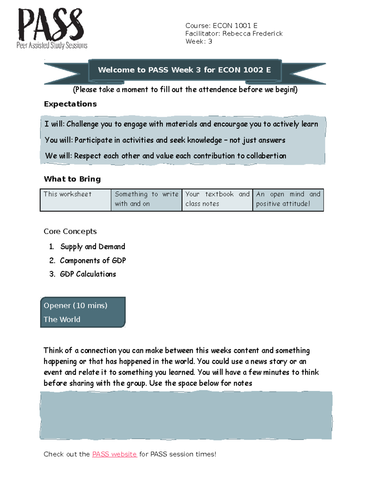PASS Worksheet ECOR 1047 - Facilitator: Rebecca Frederick Week: 3 ...