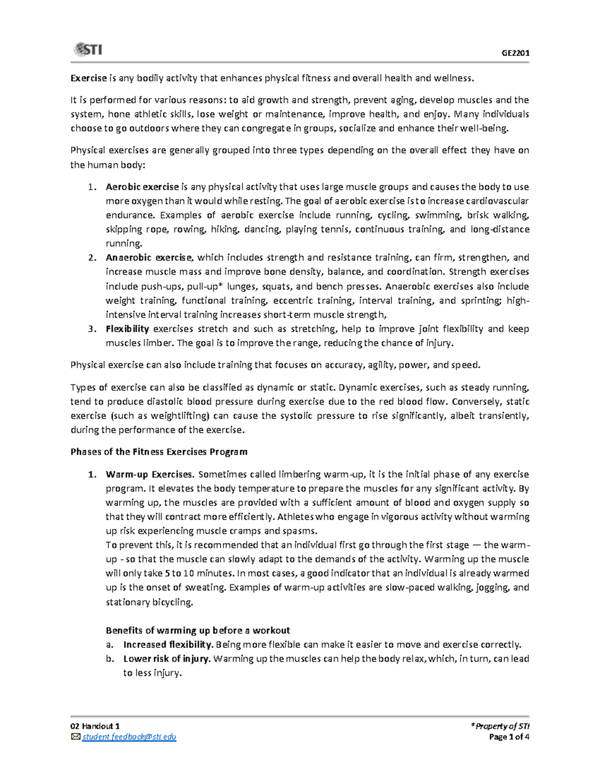 02 Handout 1 - Summarized - 02 Handout 1 *Property of STI student@sti Page 1 of 4 Exercise is ...