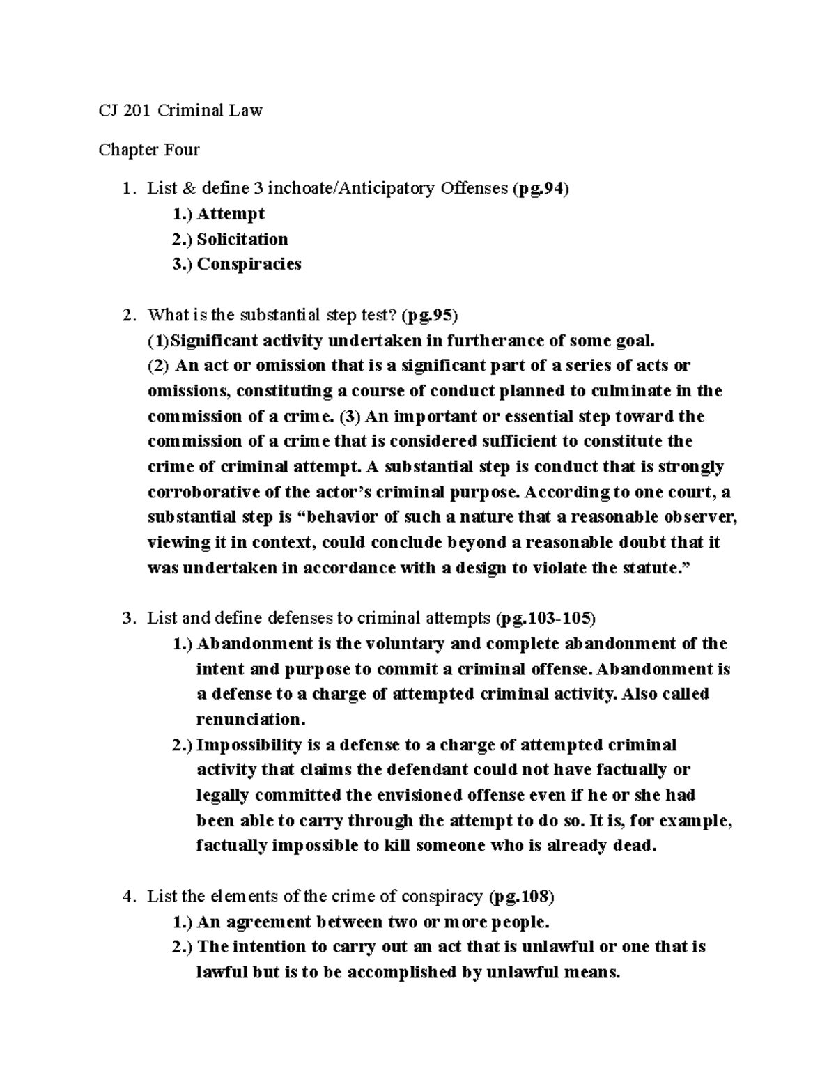 CJ220Chapter 4 - Assignment 4 - CJ 201 Criminal Law Chapter Four List ...