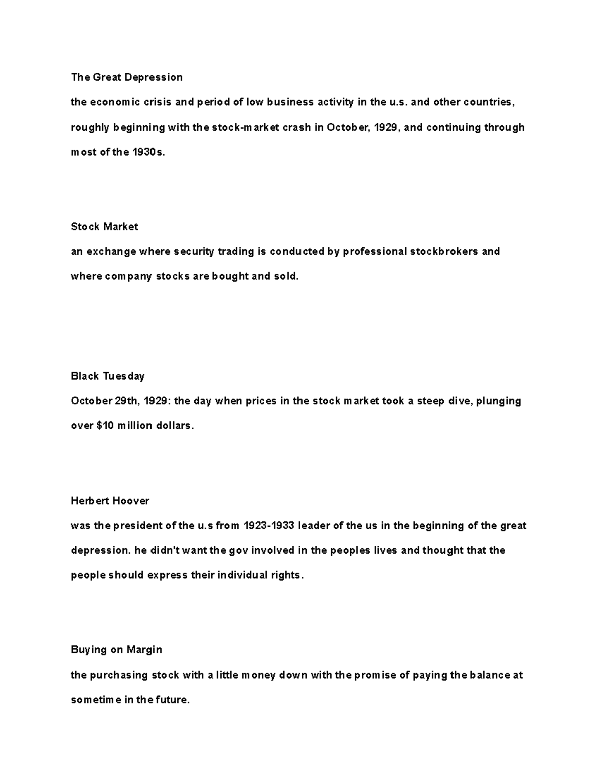 The Great Depression Definitions Notes - Google Docs - The Great ...
