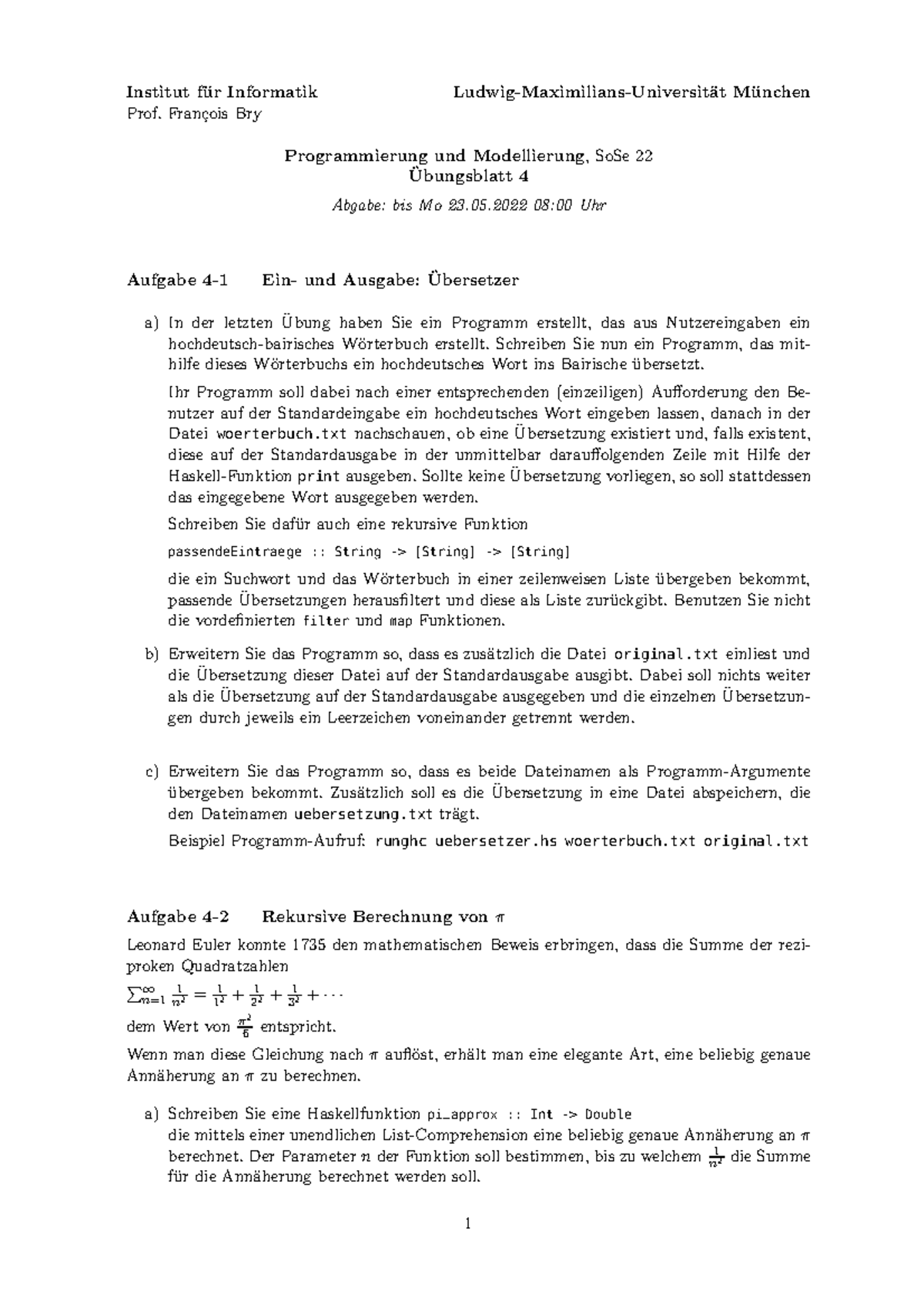 Ü4 - Programmierung und Modellierung Übungsblatt - Institut für ...