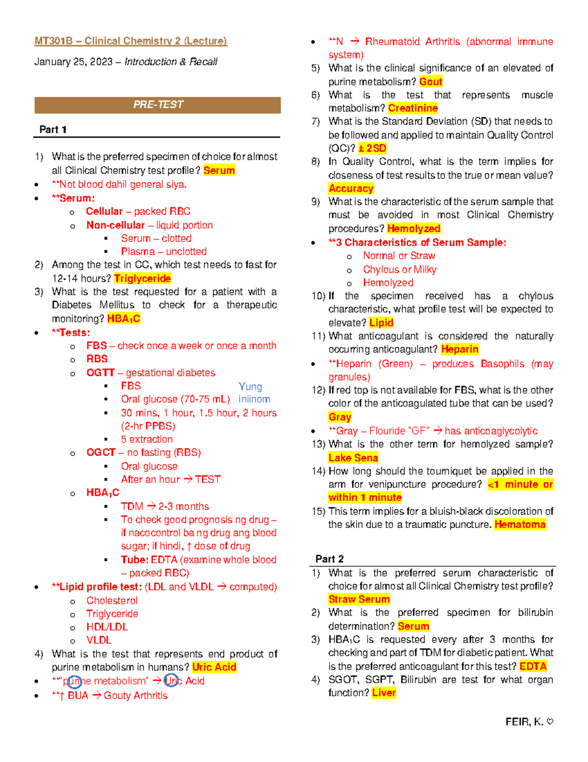 Clinical-Chemistry-2 - MT301B – Clinical Chemistry 2 (Lecture) January ...