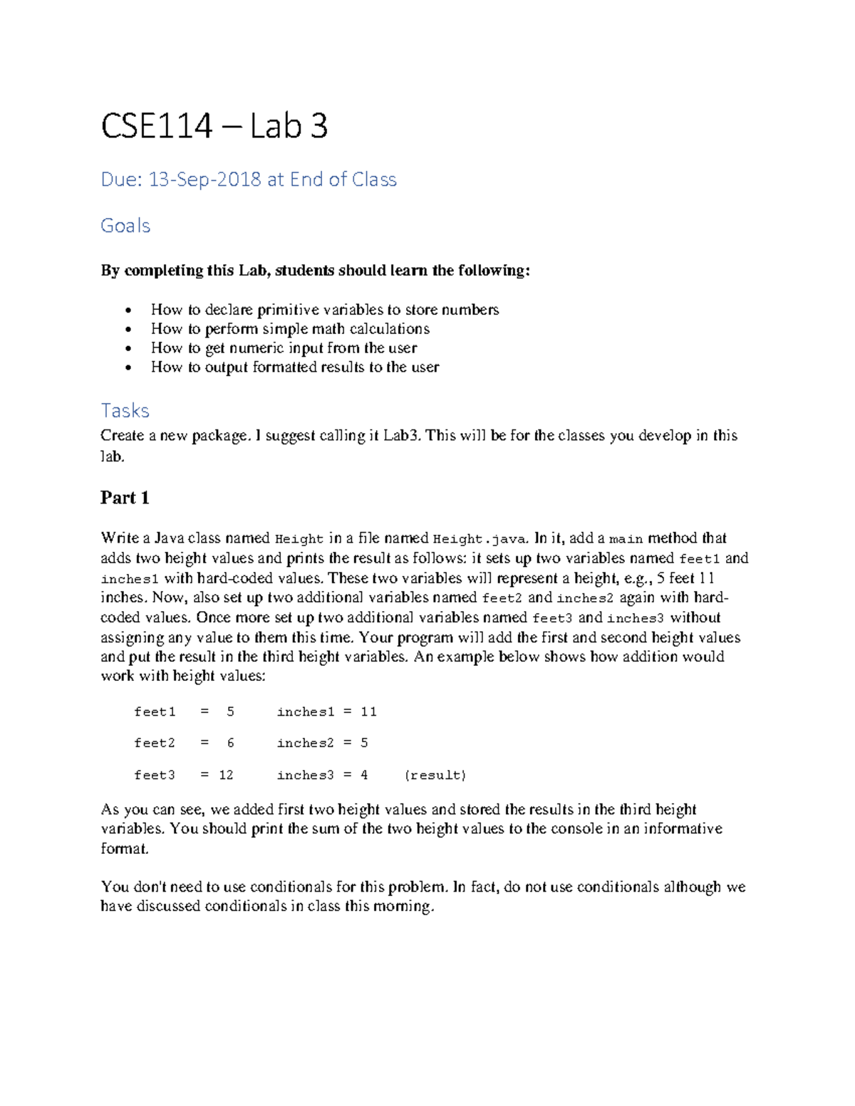CSSE114 Lab3 - Since it's a 4 credit course, you will be required to ...